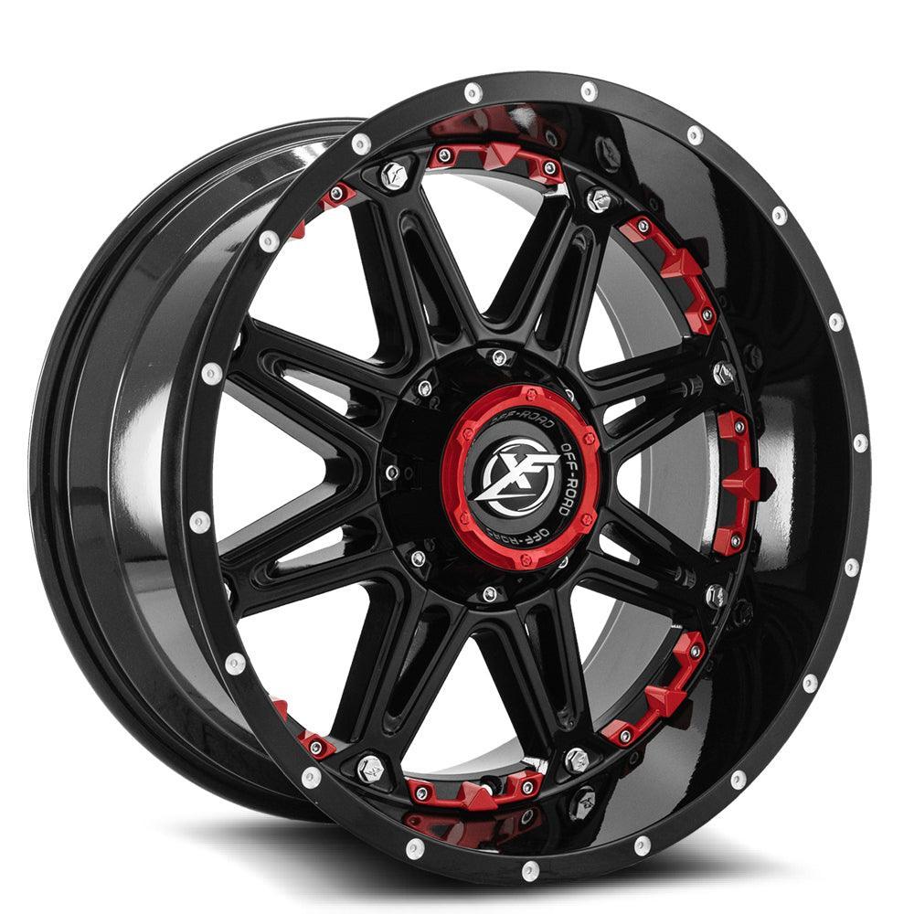 20x10 XF Off-Road XF-217 5x5.5 5x150 Gloss Black + Red Inserts Offset ...