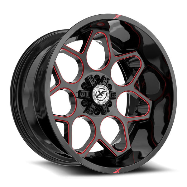 20x10 XF Off-Road XF-233 5x5 5x5.5 Gloss Black & Red Milled Offset (-2 ...