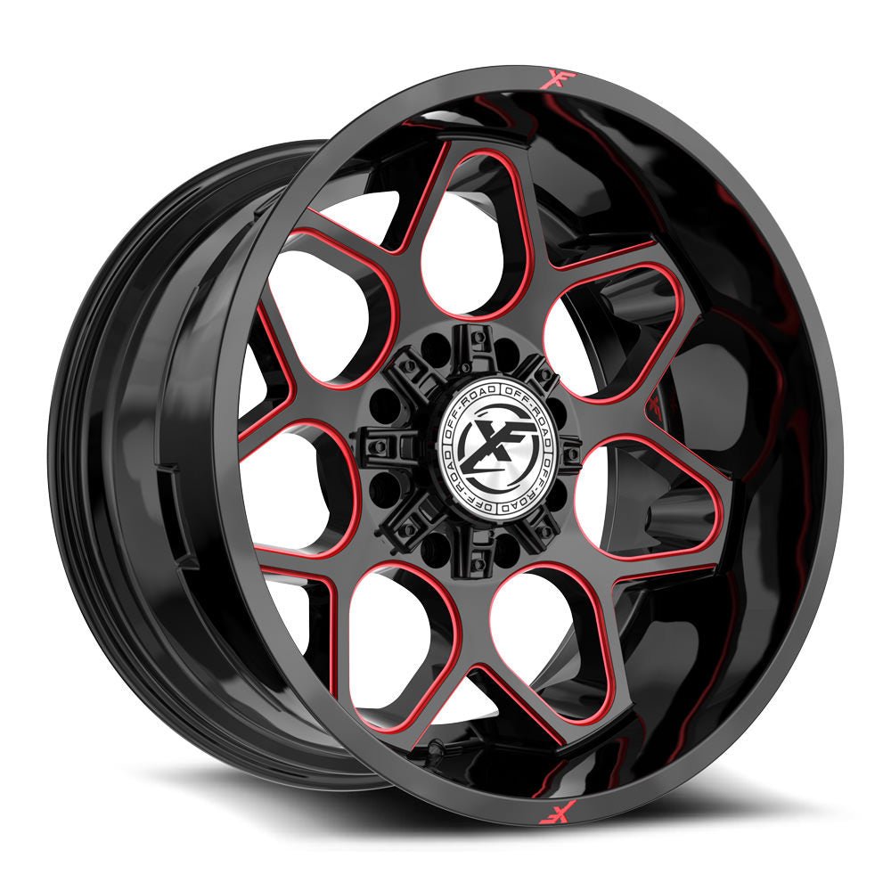 20x10 XF Off-Road XF-233 8x6.5 8x170 Gloss Black & Red Milled Offset ...