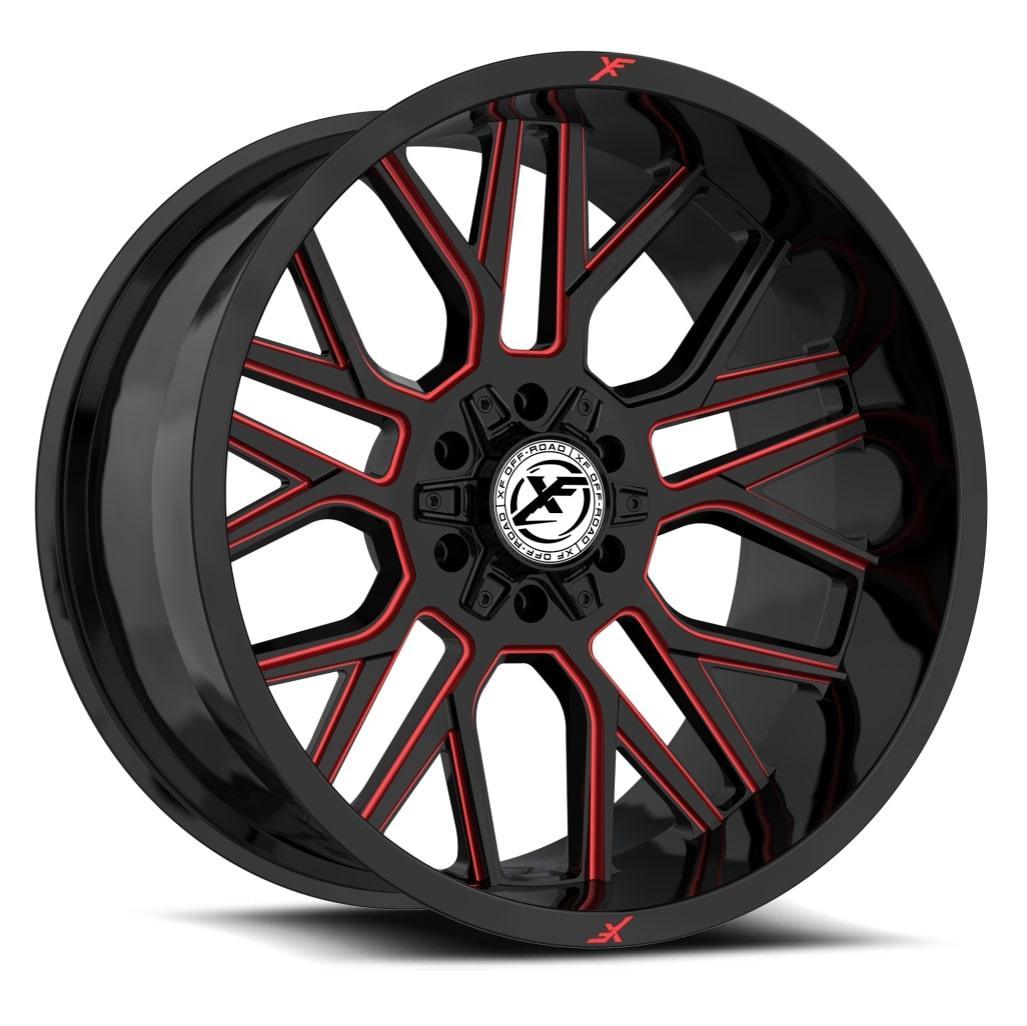 20x12 XF Off-Road XF-235 6x135 6x5.5 Gloss Black & Red Milled Offset ...